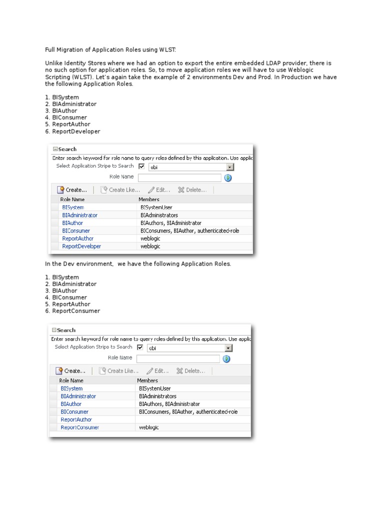 Migration Of Application Roles Using Wlst In Obiee11g Pdf Computer File Application Software