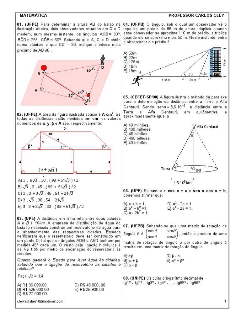 Exercicios Trigonometria | PDF | Pi | Equações