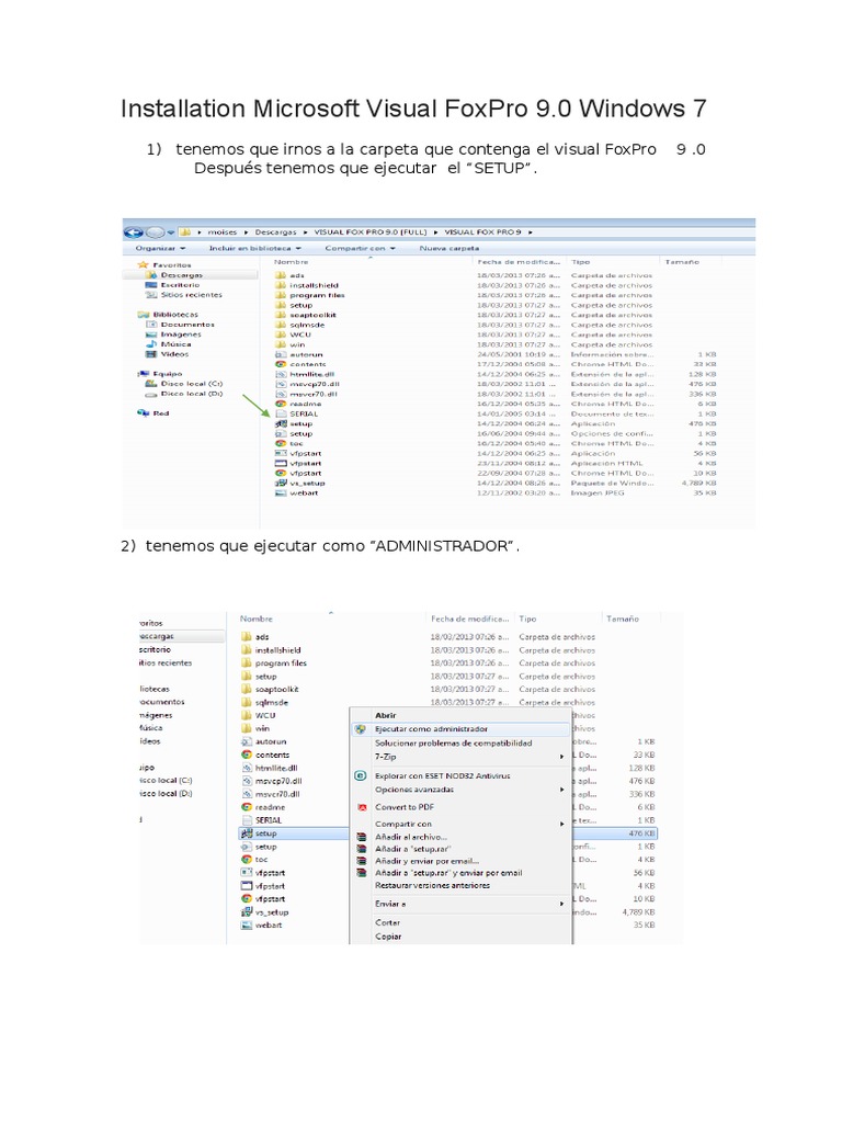 Instalación Visual FoxPro 9 en Win7 | PDF | Informática
