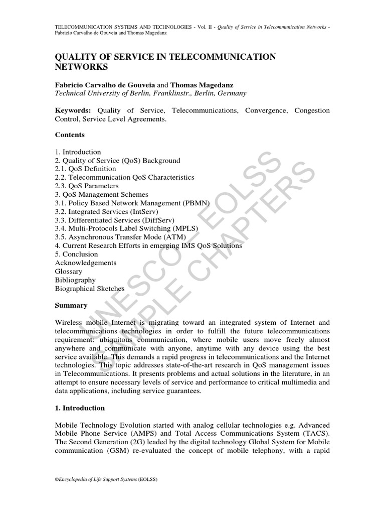 Quality of Service in Telecommunication Networks | PDF | Quality Of ...