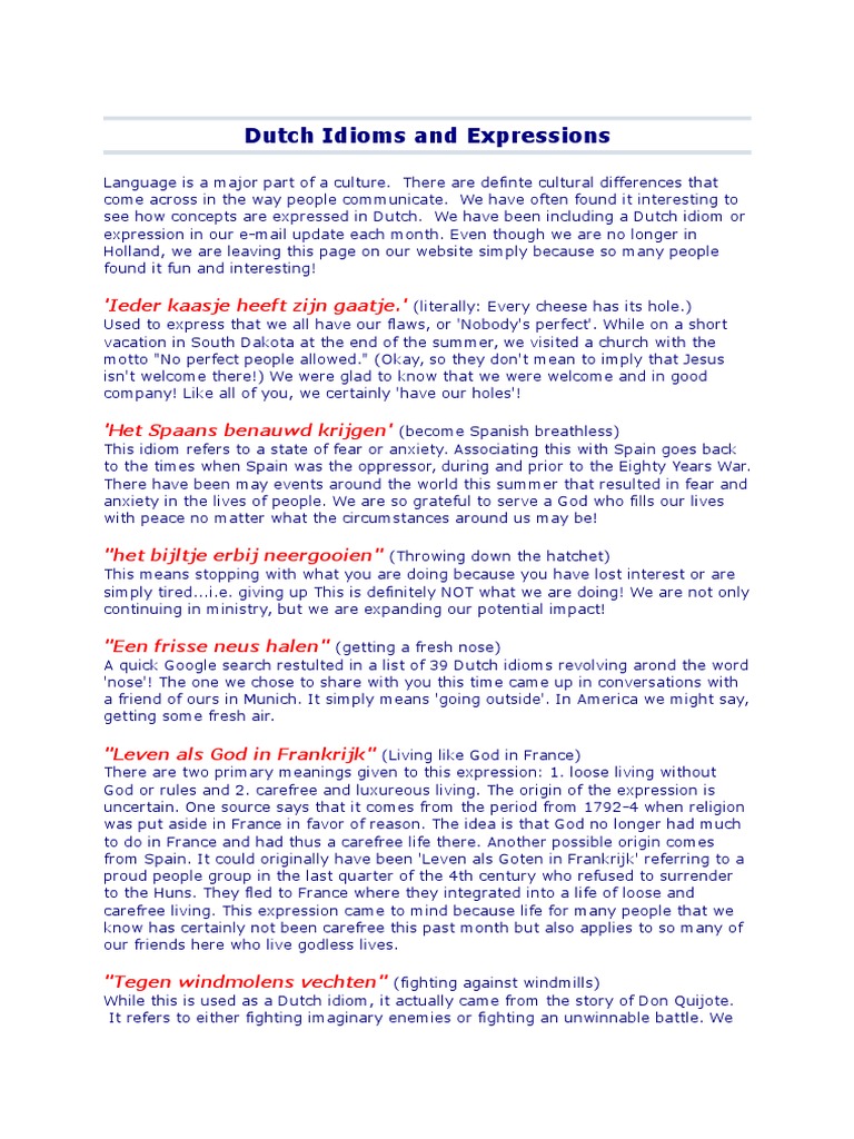 Dutch Idioms and Expressions | PDF | Wedding | Idiom
