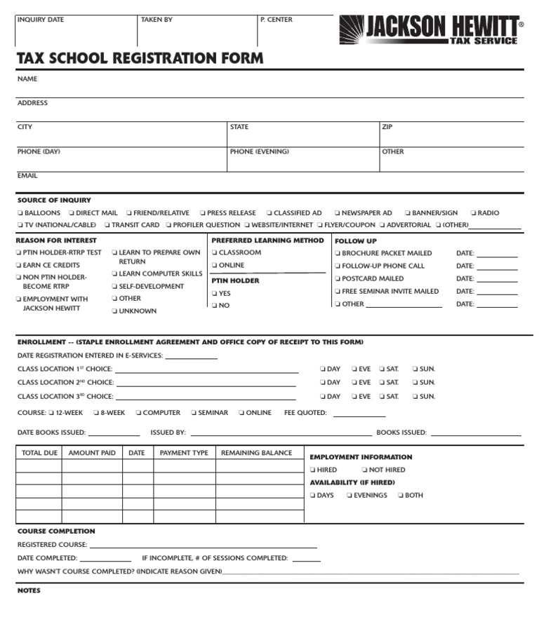 Tax School Registration Form | PDF | Politics | Social Science