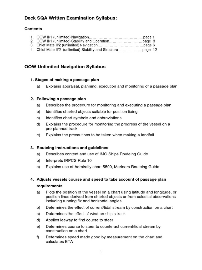 Deck SQA Written Examination Syllabus | PDF | Navigation | Tide