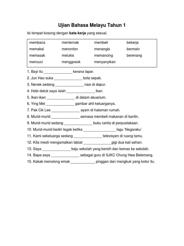 Microsoft Word - Ujian Kata Kerja Tahun 1 | PDF | Kesehatan Holistik