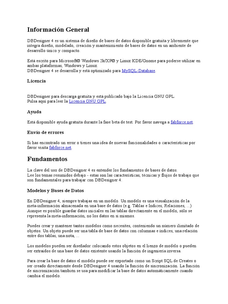 Manual DBDesigner | PDF | SQL | Tabla (base de datos)