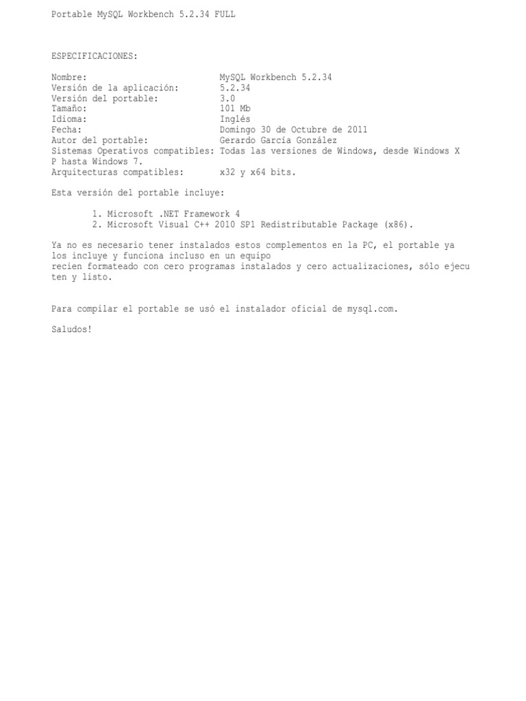 MySQL Workbench Portable 5.2.34 Windows | PDF