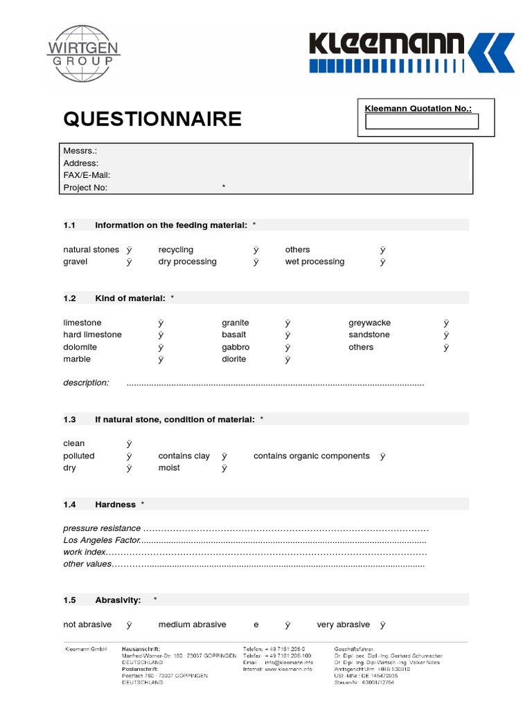 Material Processing Questionnaire | PDF | Nature
