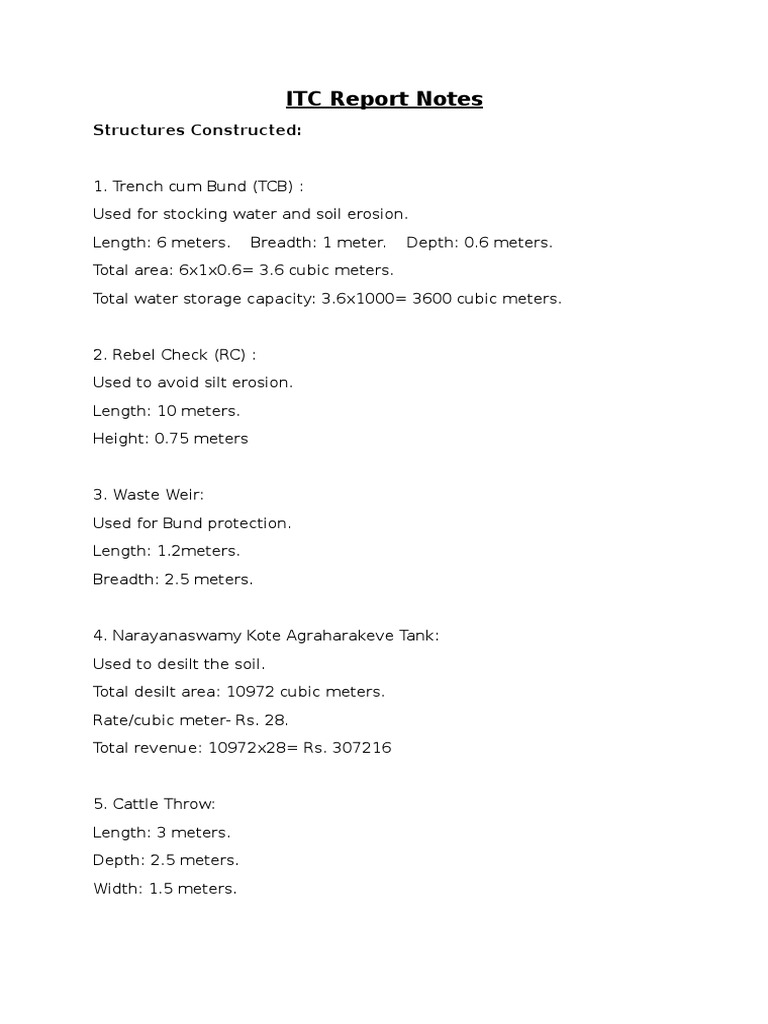 ITC Report Notes: Structures Constructed | PDF | Technology & Engineering