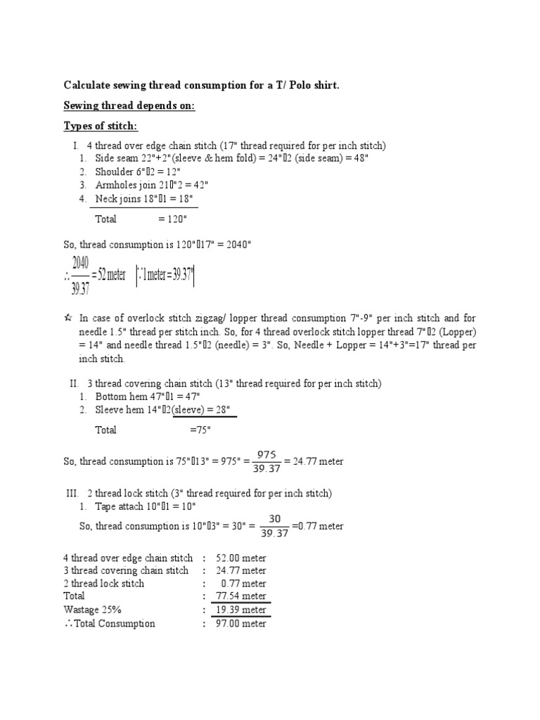 Calculate Sewing Thread Consumption | PDF | Needlework | Clothing