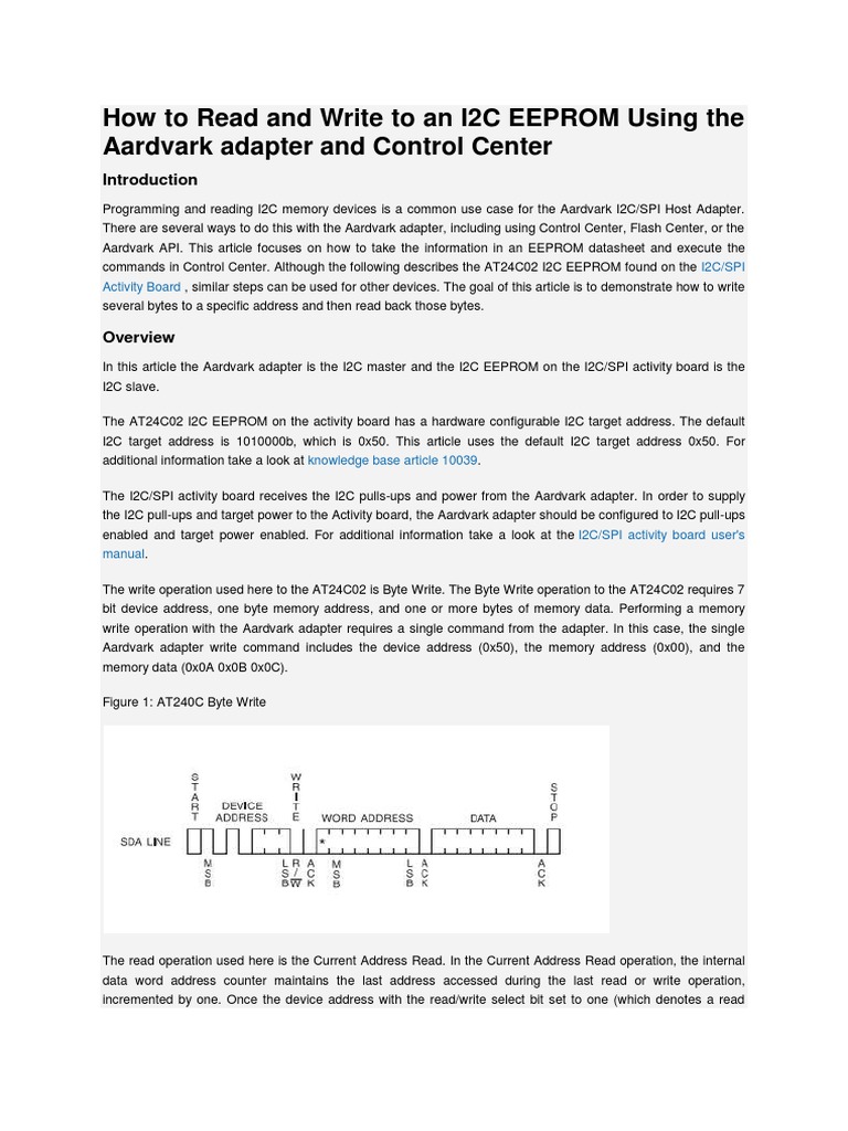 How To Read And Write To An I2c Eeprom Using The Aardvark Adapter And Control Center Pdf