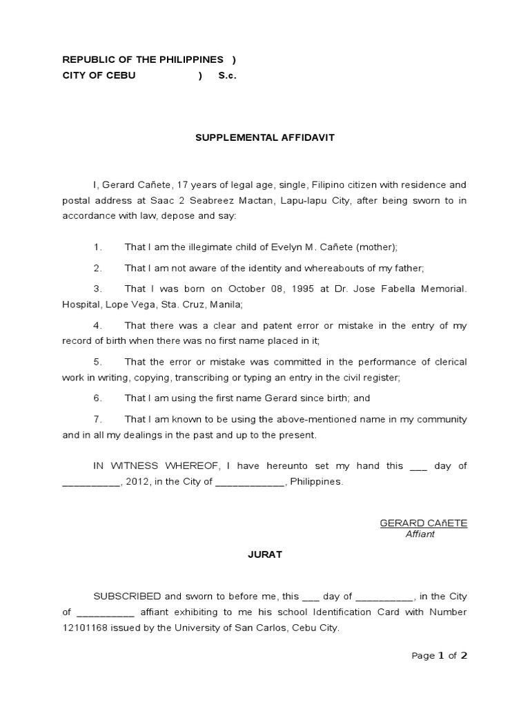 Supplemental Affidavit | PDF | Law | Wellness