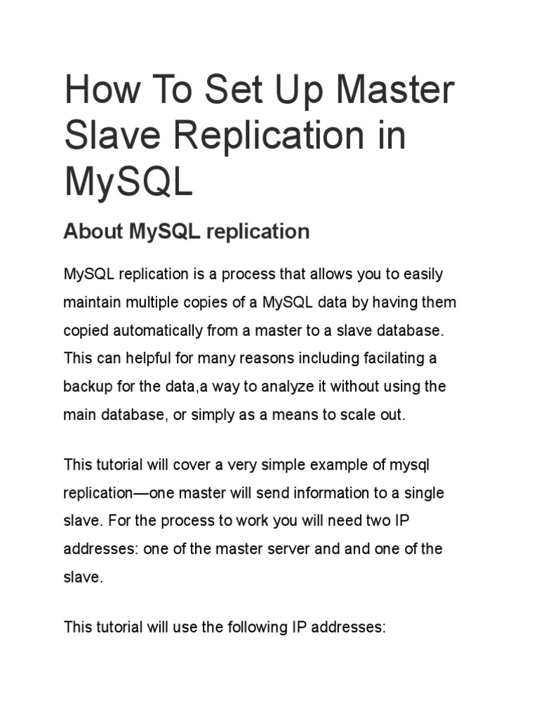 How To Set Up Master Slave Replication in Mysql | PDF | My Sql ...