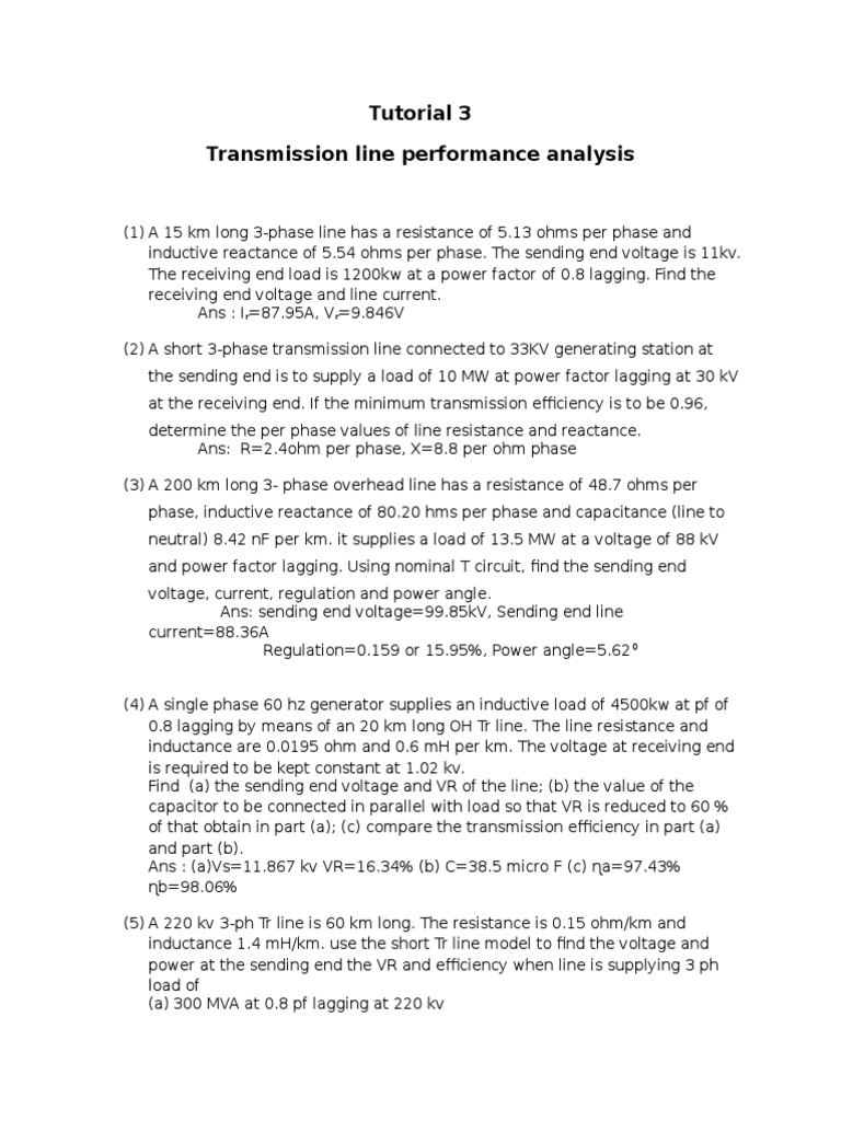 Transmission Line Performance Analysis | PDF | Electric Power ...
