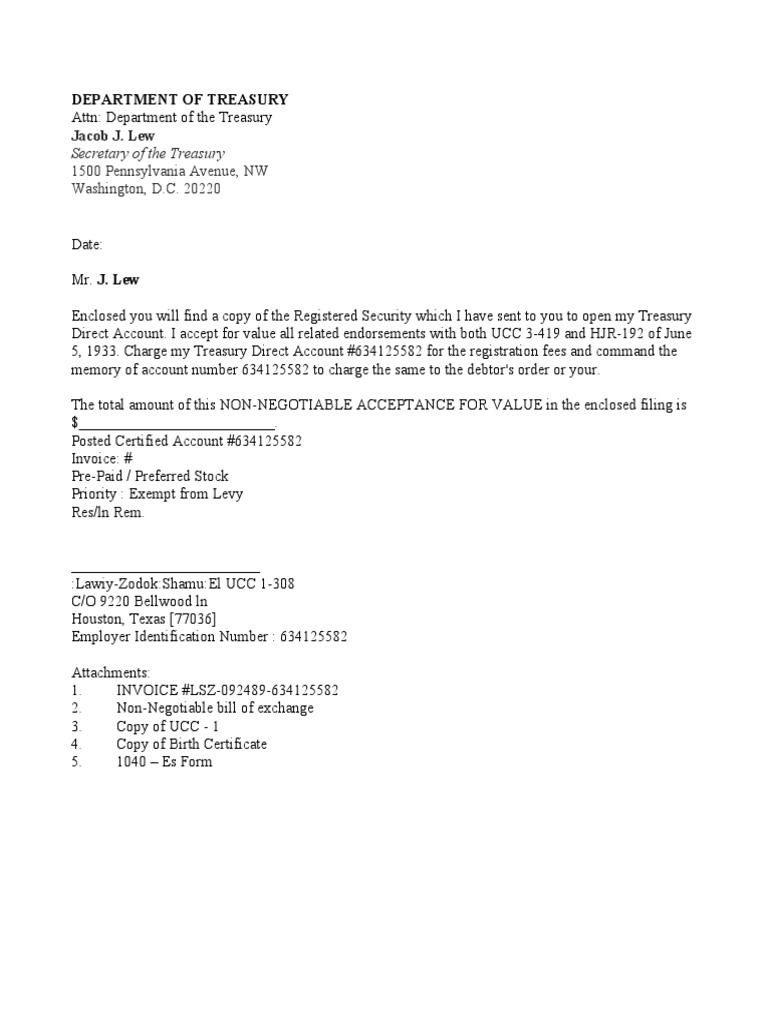 U.S Department of Treasury B:C Letter | PDF | Uniform Commercial Code ...