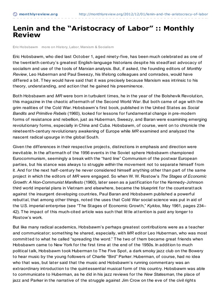 Lenin and the Labor Aristocracy | PDF | Vladimir Lenin | Marxism