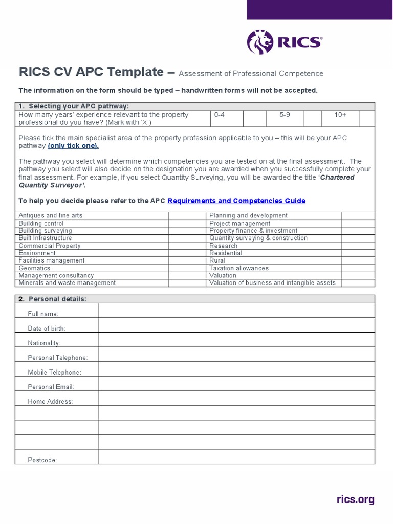 Rics Cv Apc Template | Expert | Valuation (Finance)