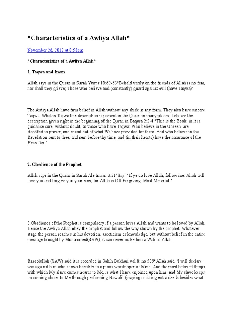 Characteristics of A Awliya Allah | PDF | Sin | Muhammad