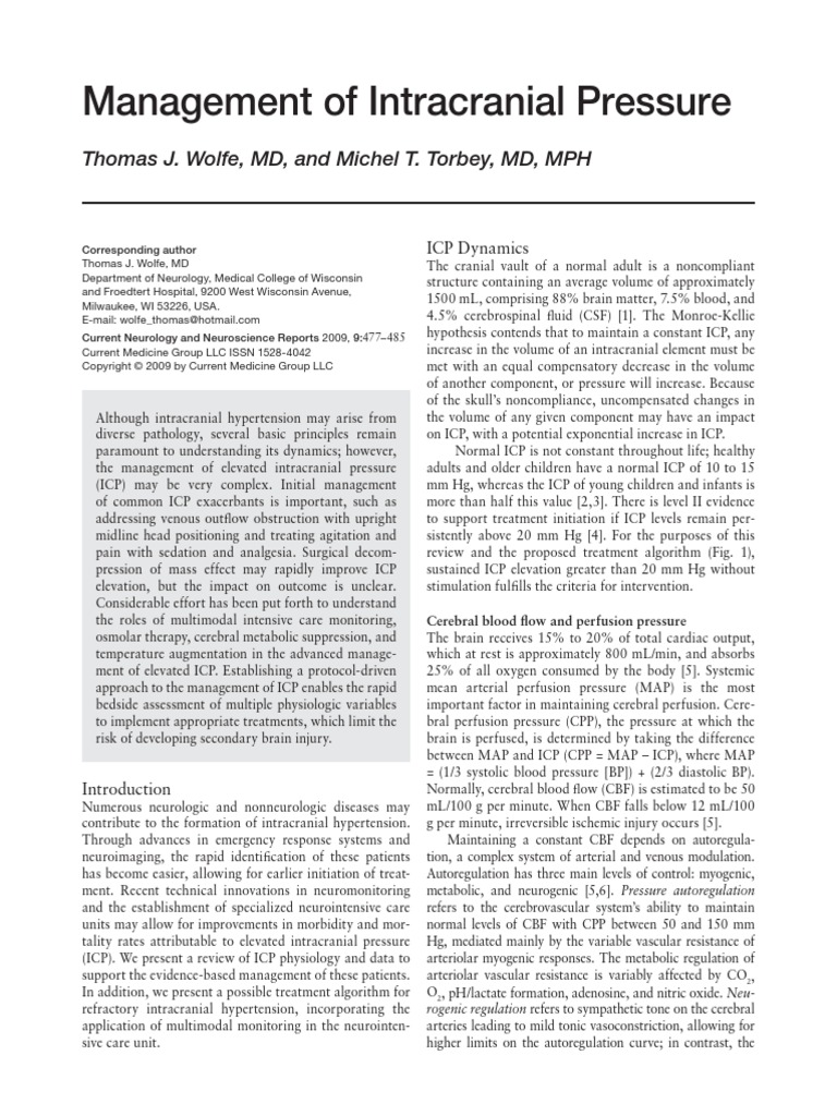 Wolfe-Management of Intracranial Pressure-Curr Neurol Neurosci Rep-2009 ...