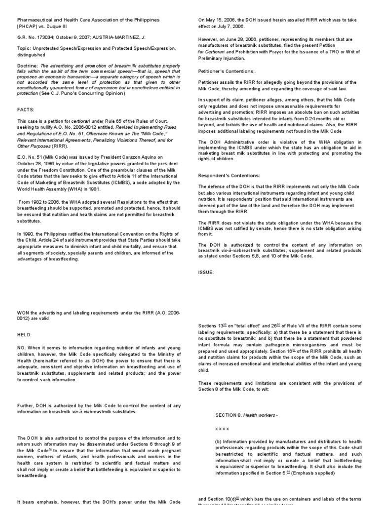 Phcap vs. Duque III | PDF | Breast Milk | Infant Formula