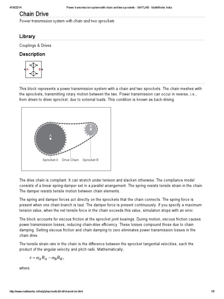 Power Transmission System With Chain and Two Sprockets - MATLAB - MathWorks India | PDF ...