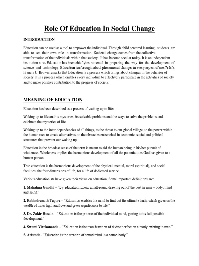 Role of Education in Social Change | PDF | Social Group | Value (Ethics)