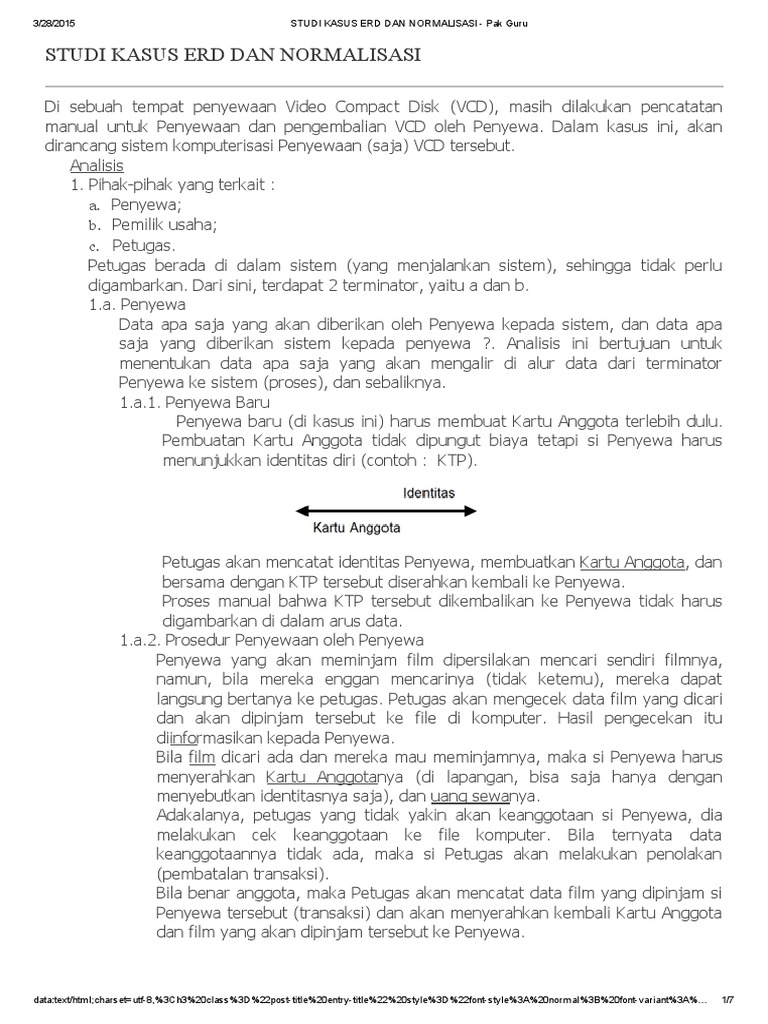 Studi Kasus Erd Dan Normalisasi - Pak Guru | PDF | Komputer