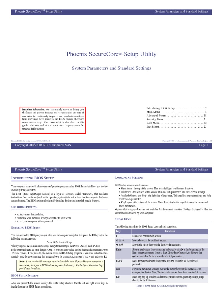 Phoenix SecureCore Setup Utility | PDF | Bios | Booting