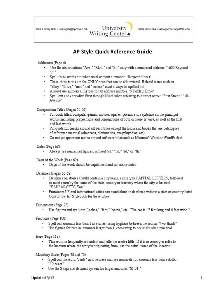 AP Style-Quick Reference Guide-New | PDF | Comma | Letter Case