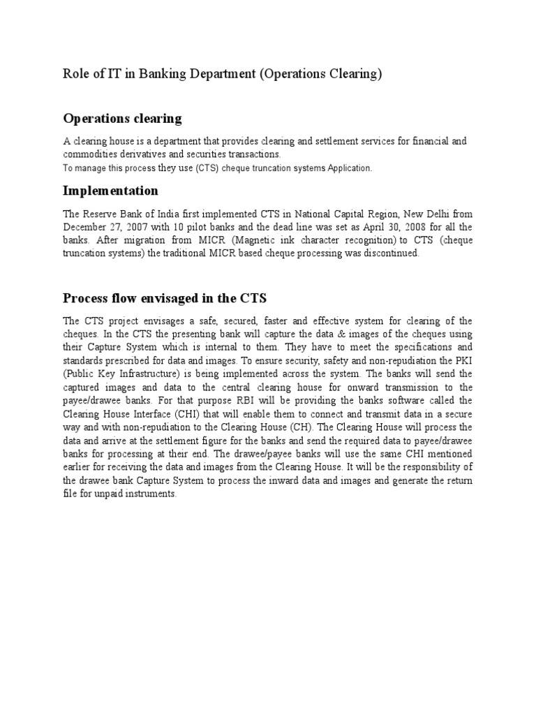 Role of IT in Banking Department | PDF | Clearing (Finance) | Cheque