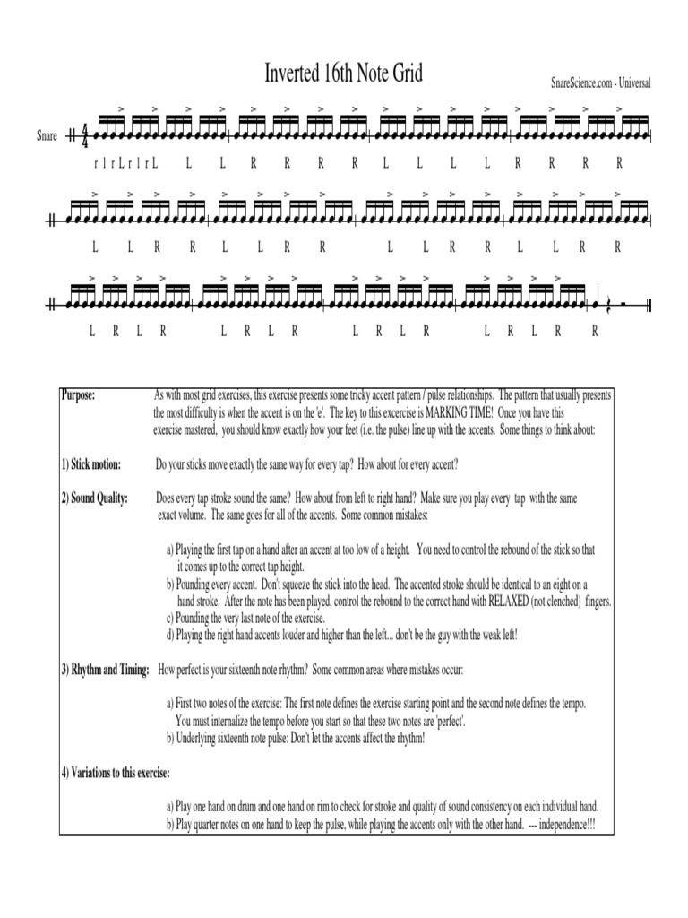 Inverted 16th Note Accent Grid | PDF | Rhythm | Hand