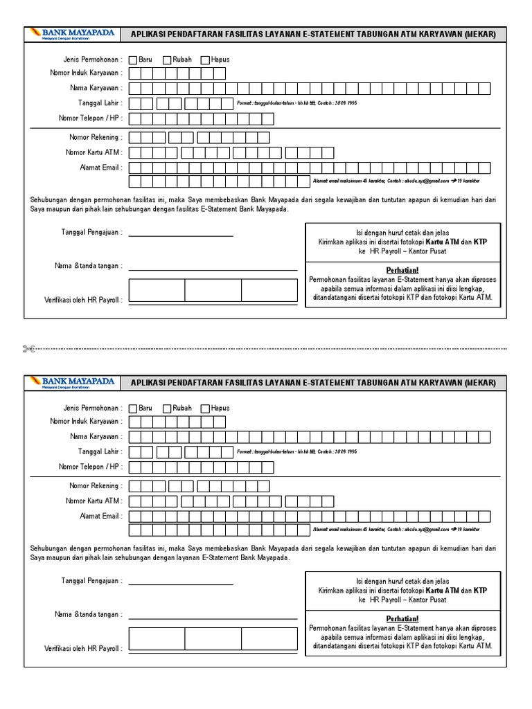 Contoh Formulir E-Statement Tabungan Mekar | PDF