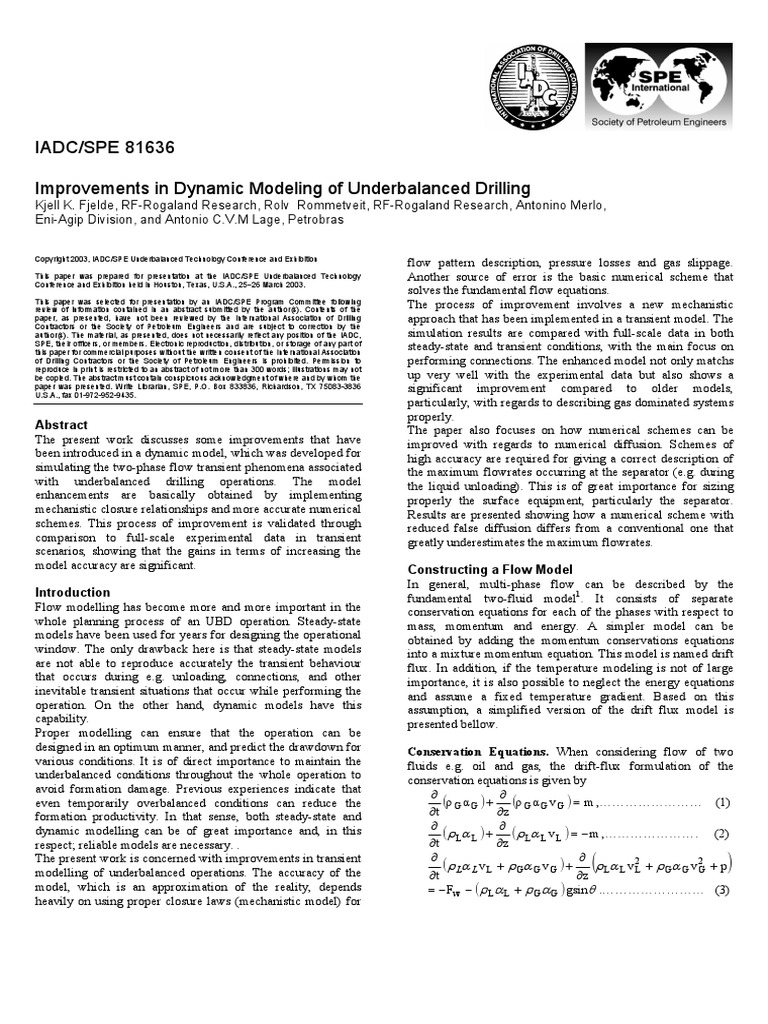 IADC/SPE 81636 Improvements in Dynamic Modeling of Underbalanced ...