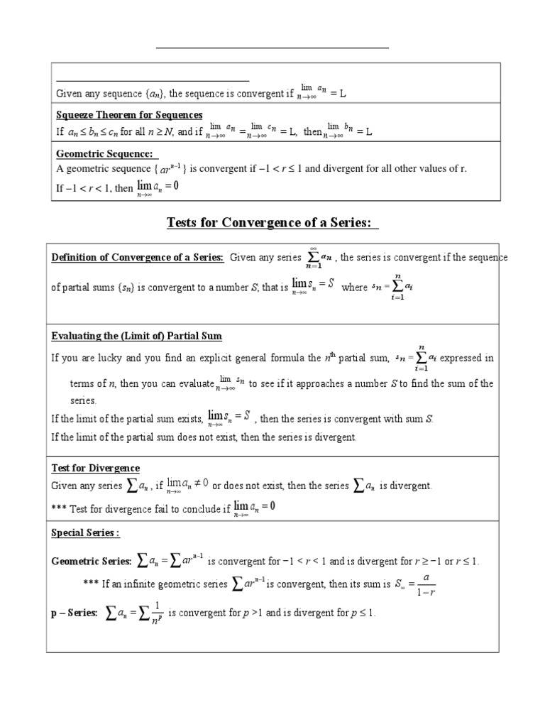 Convergence Tests | PDF | Series (Mathematics) | Summation