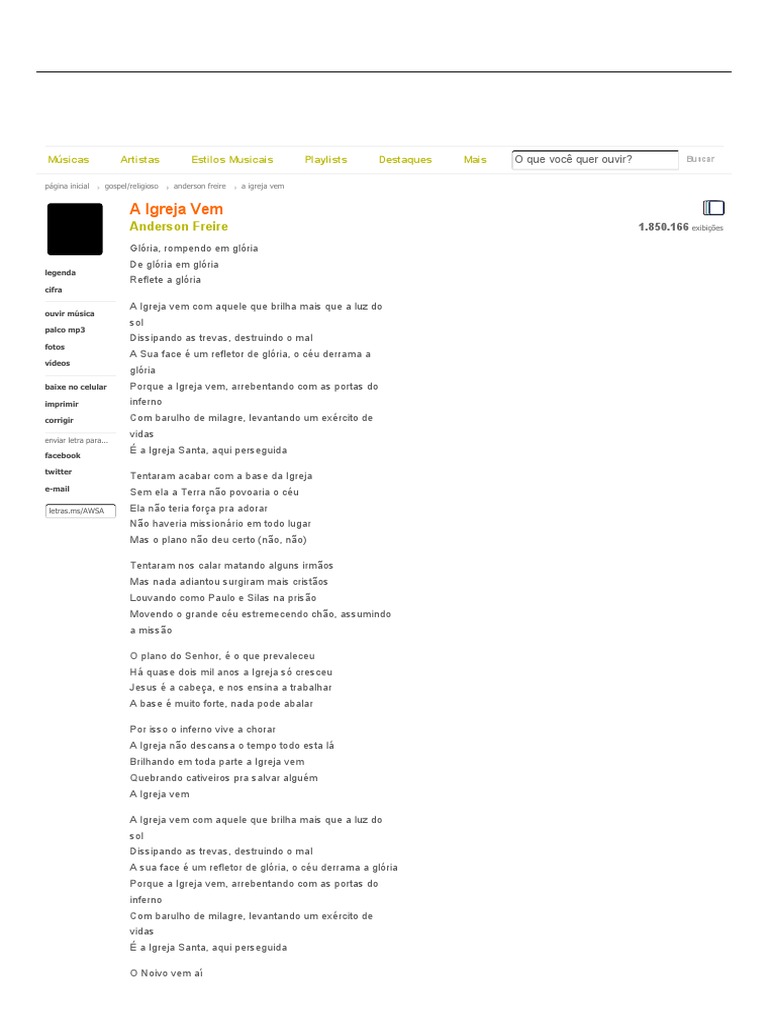 Letra da música "A Igreja Vem" | PDF | Religião e crença