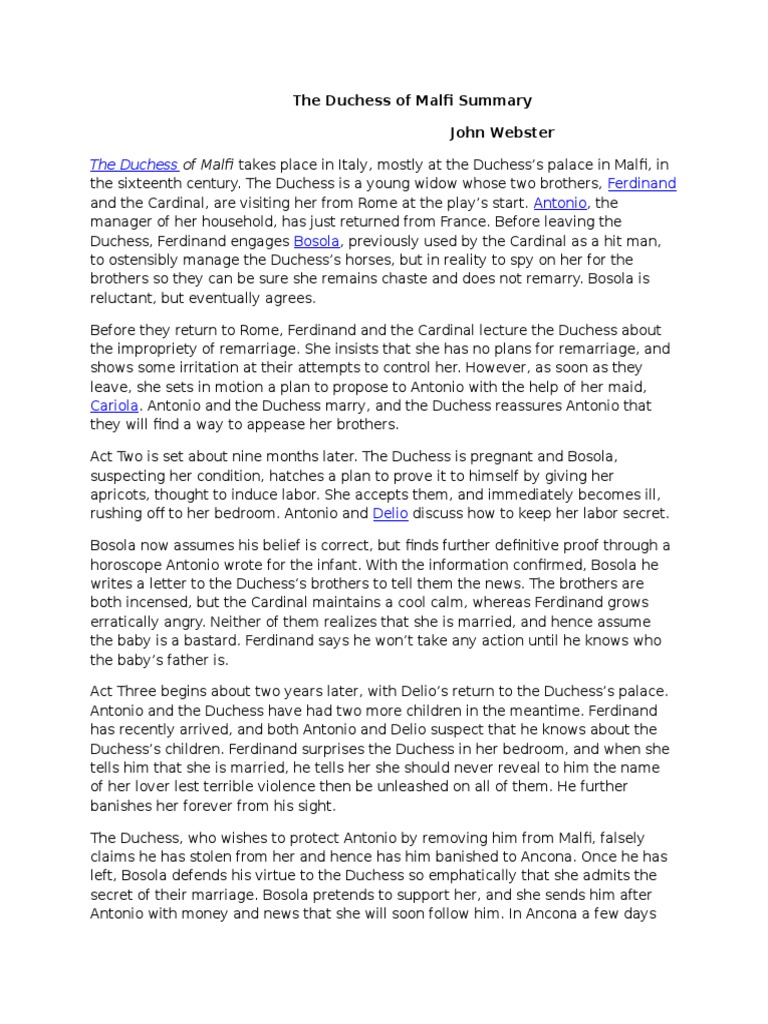 The Duchess of Malfi Summary | PDF