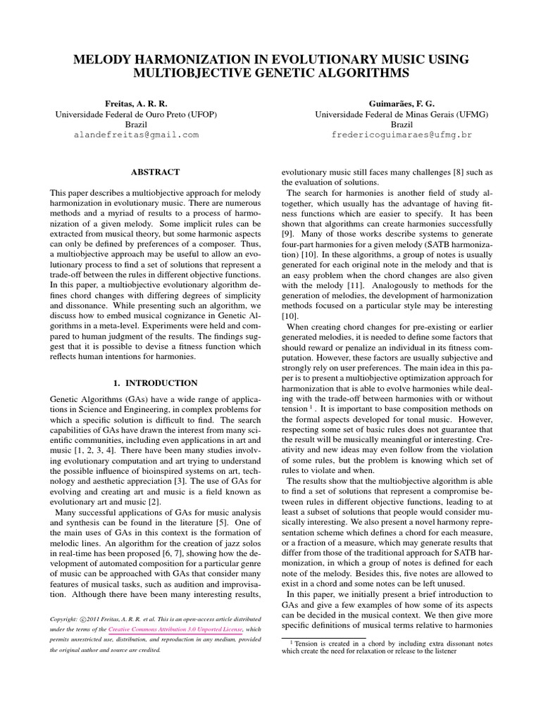Melody Harmonization in Evolutionary Music Using Multiobjective Genetic ...