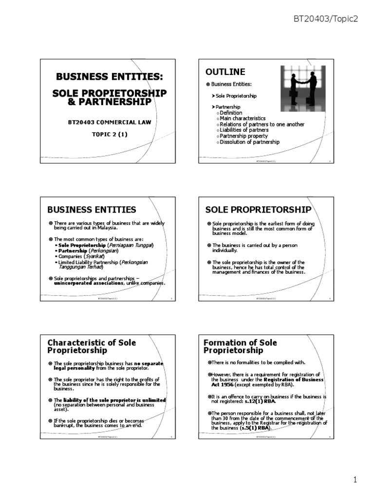 Topic2 - 1 Sole Proprietorship and Partnership 2015 | PDF | Partnership ...