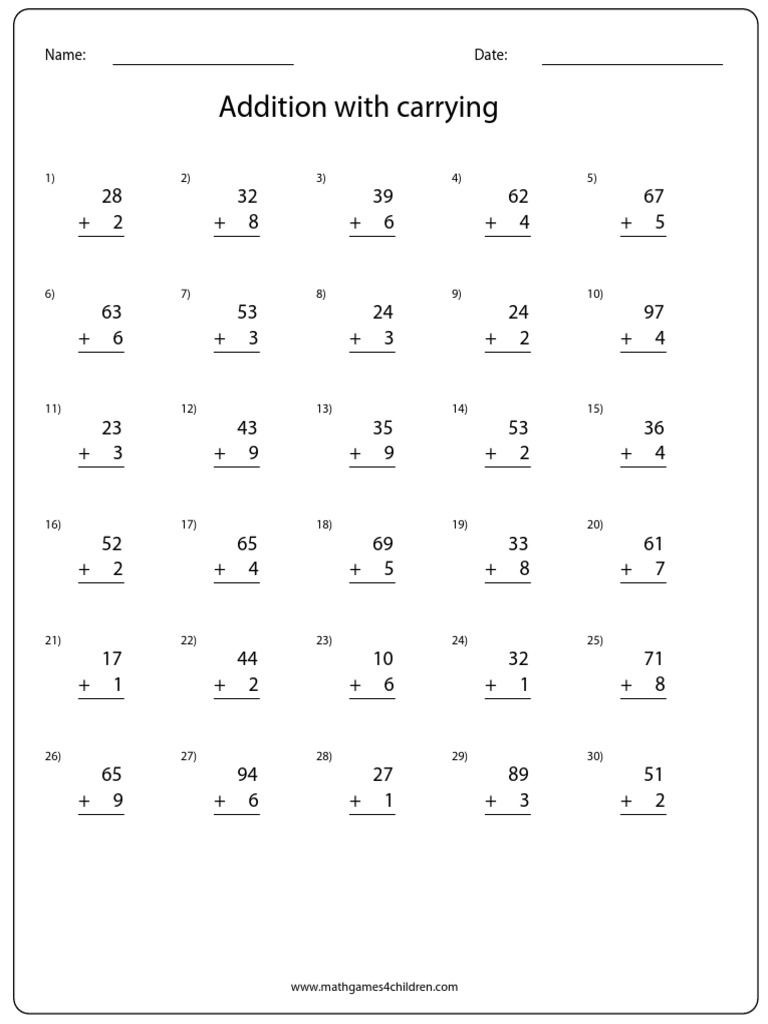 Addition With Carrying: Name: Date | PDF