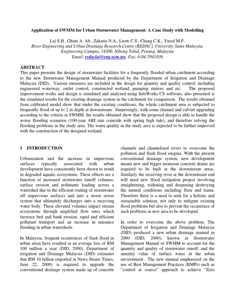 Application Of Swmm For Urban Storm Water Pdf Stormwater Flood