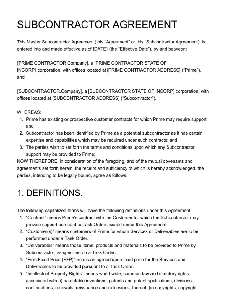 Subcontractor Agreement | PDF | Damages | Indemnity