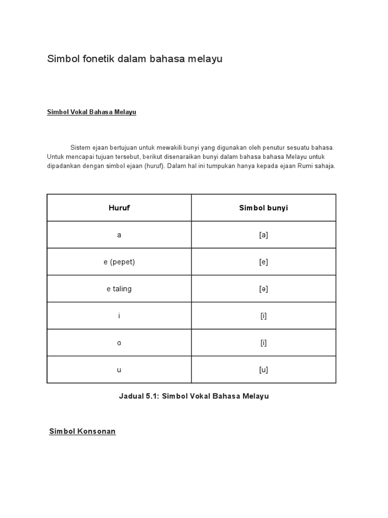 Simbol Fonetik Dalam Bahasa Melayu | PDF