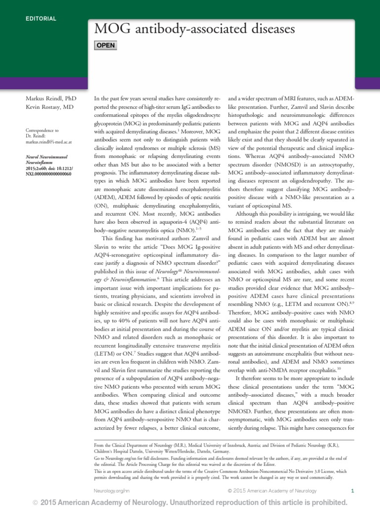 MOG Antibody-Associated Diseases | Immune System Disorders | Autoimmune ...