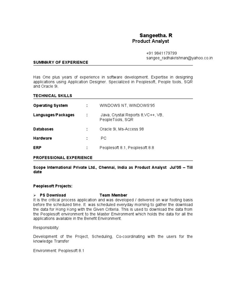 Sangeetha Resume For People Soft | PDF | Software Engineering | Computing