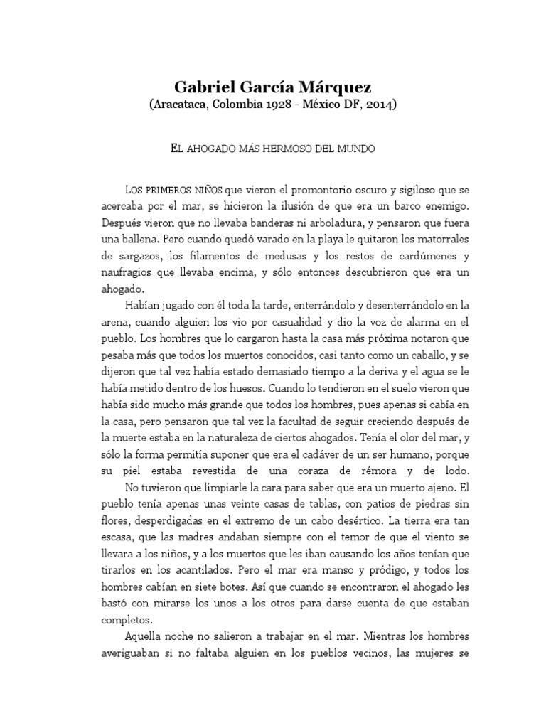 El Ahogado Mas Hermoso Del Mundo Gabriel García Márquez | PDF