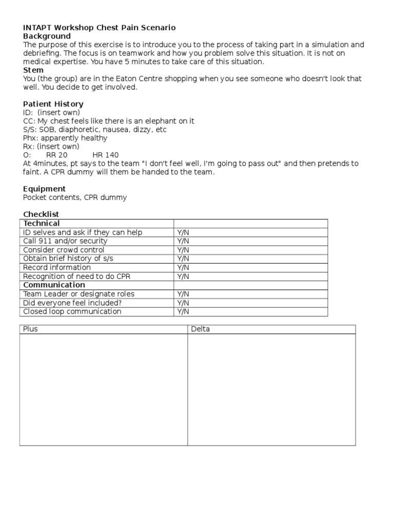 Chest Pain Simulation Workshop Guide | PDF