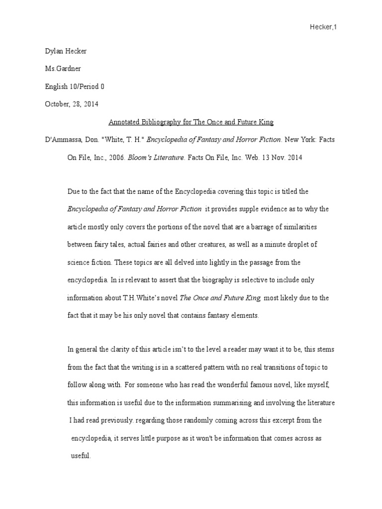 Annotated Bibliography For The Once and Future King | PDF | King Arthur ...