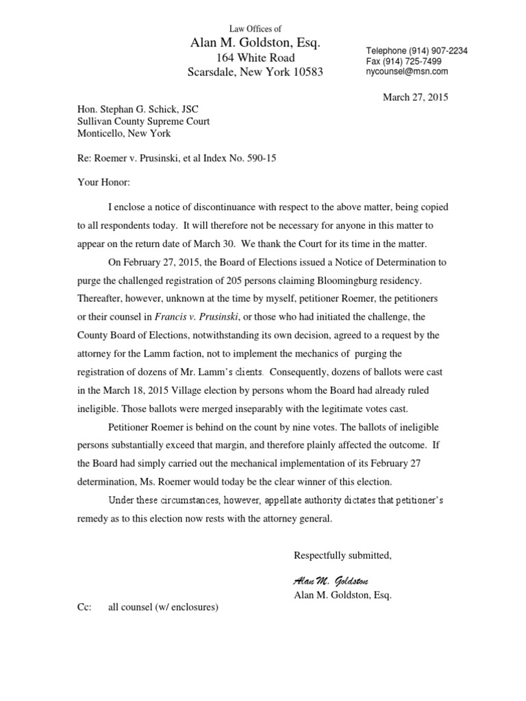 Letter on Discontinuance | Courts | Common Law