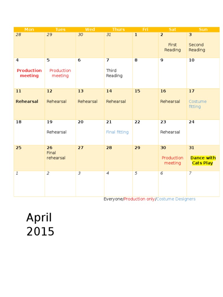 April 2015 Production Schedule | PDF