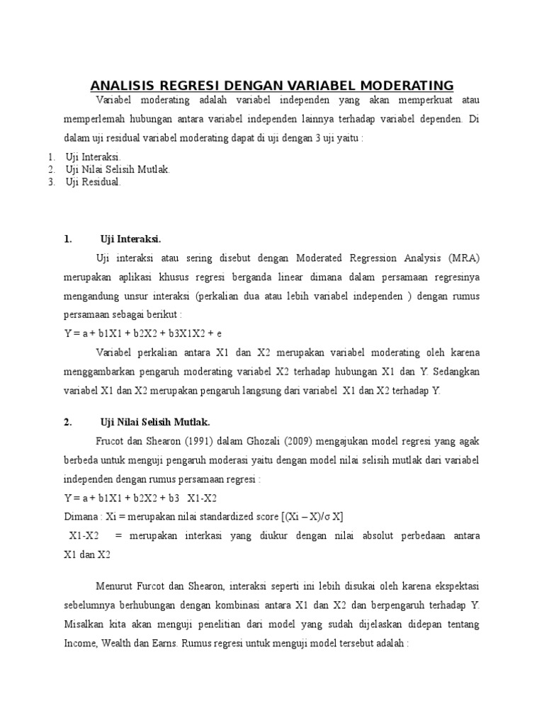 Analisis Regresi Dengan Variabel Moderating | PDF