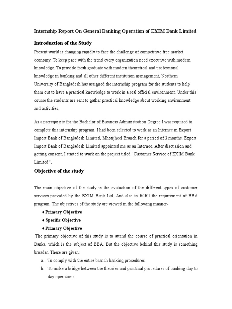 Internship Report On General Banking Operation of EXIM Bank Limited ...